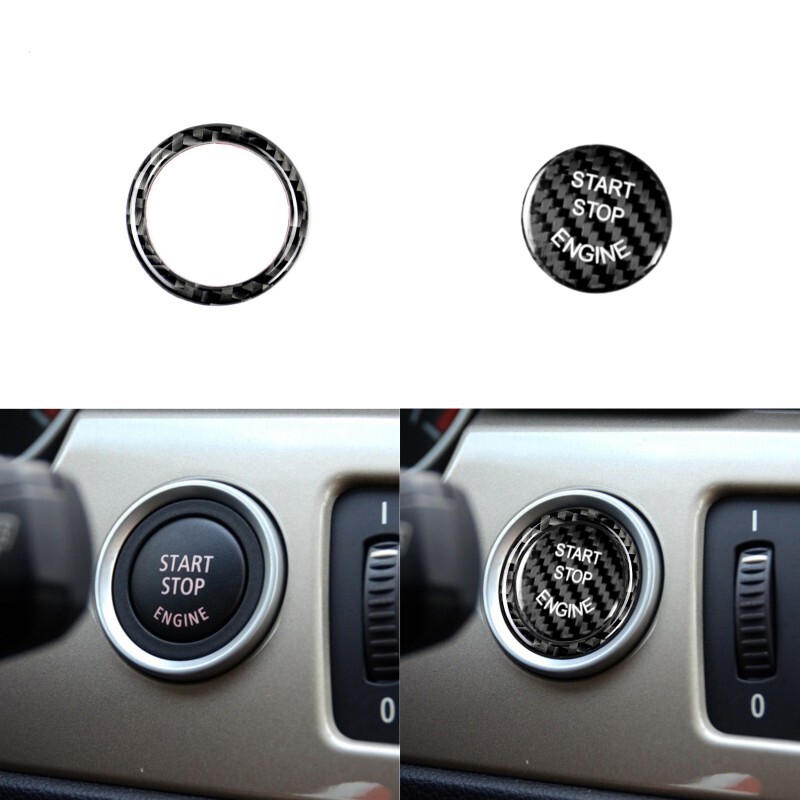 Real Carbon Fiber Engine Start Stop Button Ring Sticker For BMW E90 E92 ...
