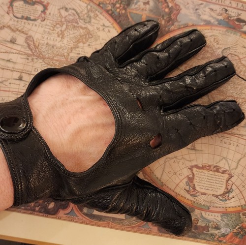 Vintage Black Leather Driving Gloves With Snap Button Closure & Hole Design For | eBay