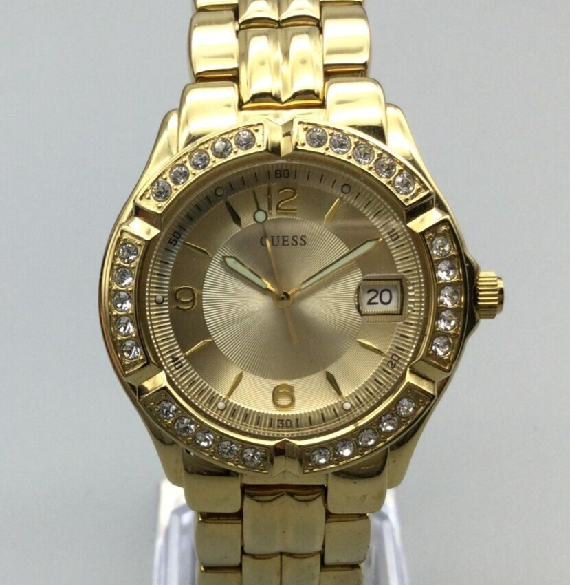 Guess Waterpro Watch Women 33mm Pave Gold Tone Bling Crystal New ...