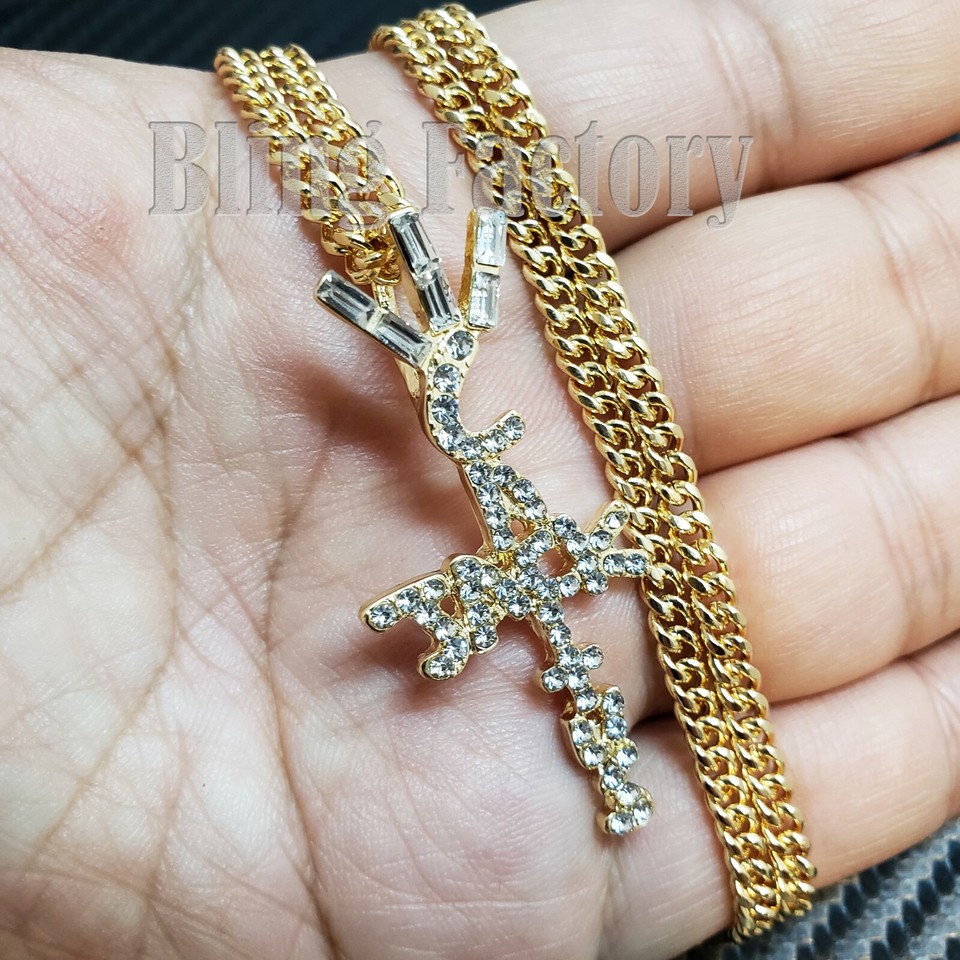 Hip Hop Travis Scott Cactus Jack Cross Pendant 18" 20" 24" Cuban Chain ...