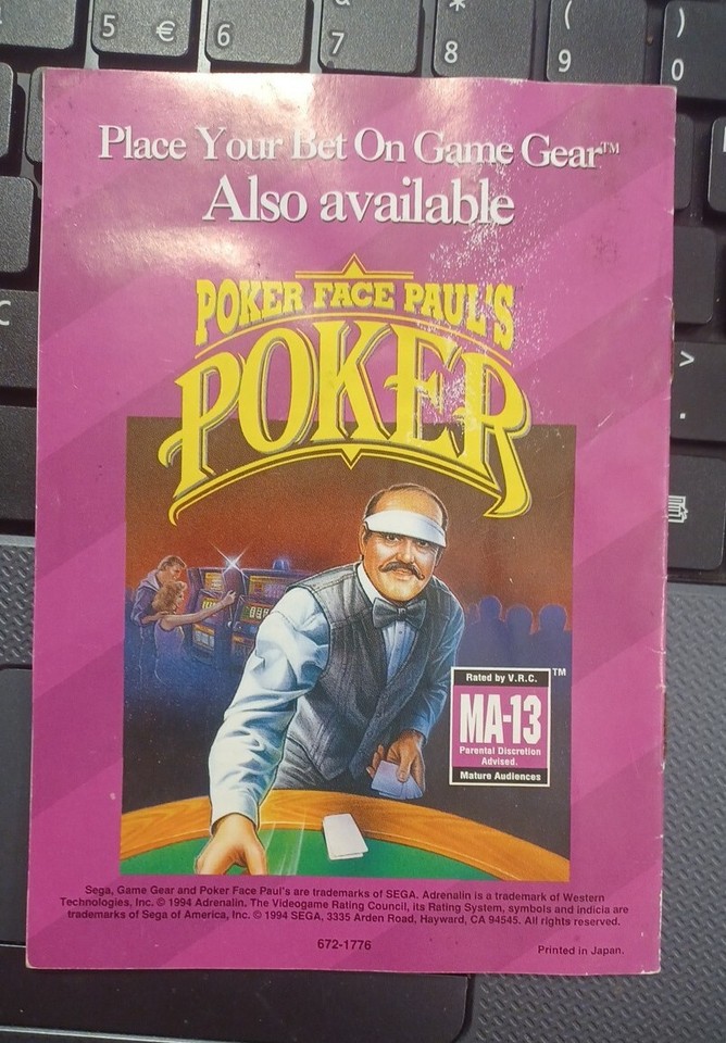 Poker Face Paul's Blackjack Sega Game Gear 1992 Manual ONLY | eBay