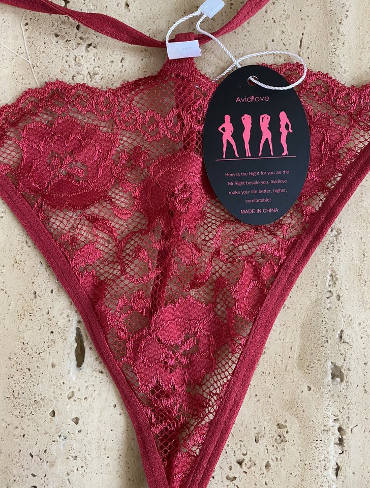 Avid Love Sexy Lingerie Thong Underwear Red Floral Lace G-String NWT XL ...