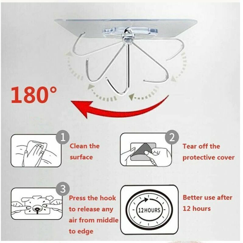 10X Self Adhesive Strong Sticky Hooks Heavy Duty Wall Seamless ...