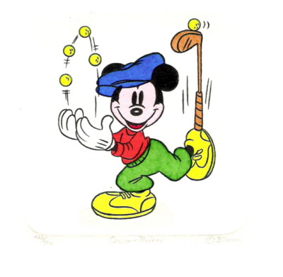 WALT DISNEY MICKEY MOUSE GOLF HAND PAINTED LTD ED ETCHING | eBay