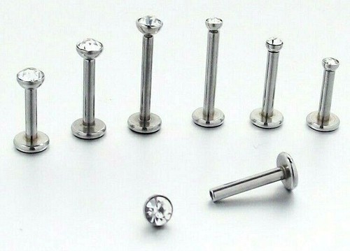 16g 18g 4mm - 10mm Long Bar Internally Threaded Labret Lip Tragus Helix ...