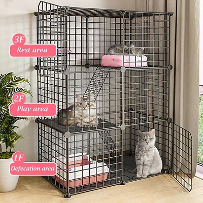 Cat Cage with Storage Cube DIY Indoor Catio Cat Enclosures Metal Cat ...