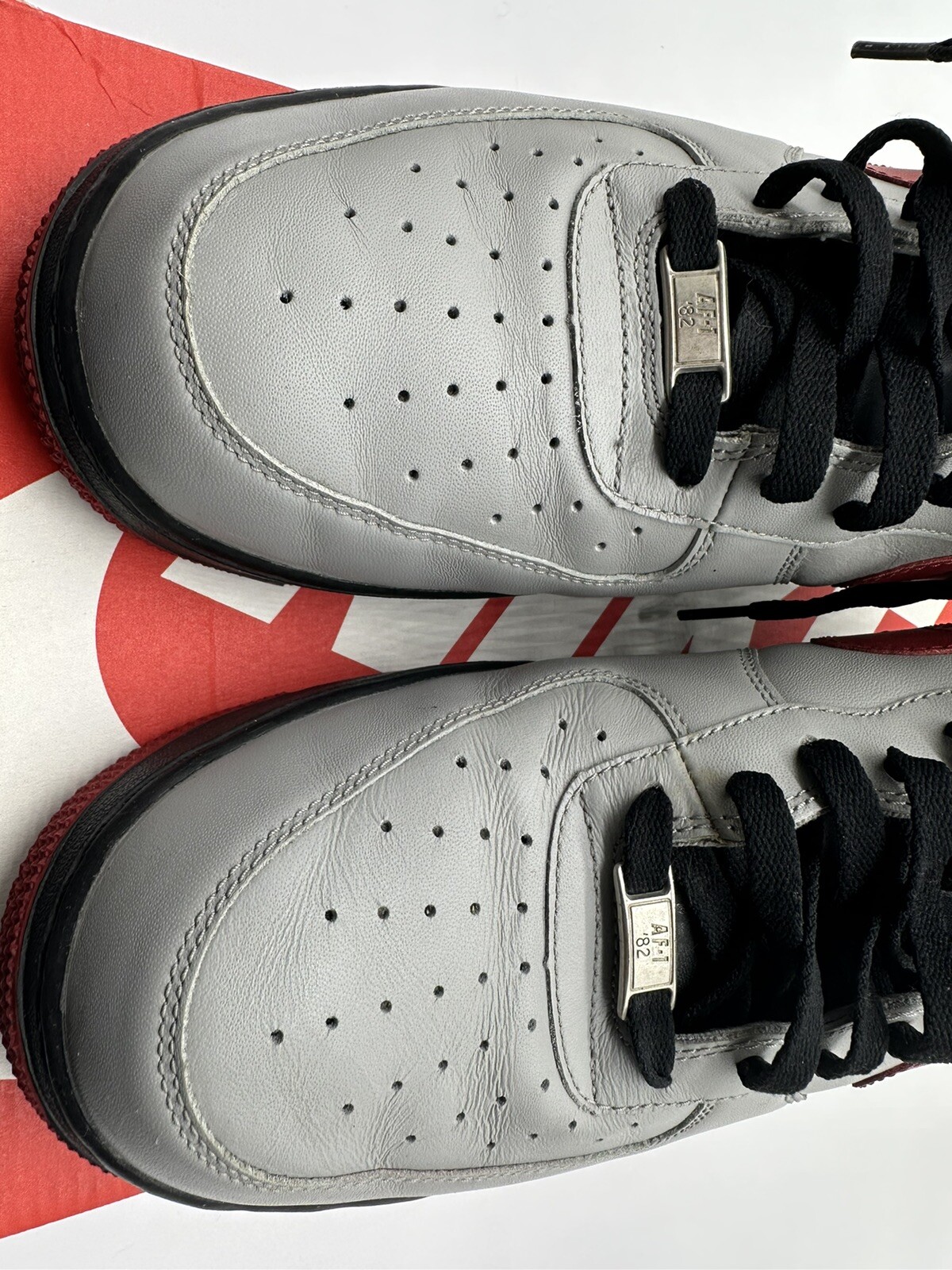 Size 12- NIKE Air Force 1 '82 Athletic Shoes 315122-062 Low Gray Red ...