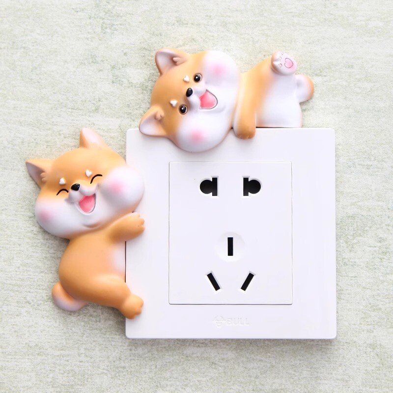 4PCS Cute Dog Livingroom Switch Surround Sticker Shiba Inu Wall Socket ...