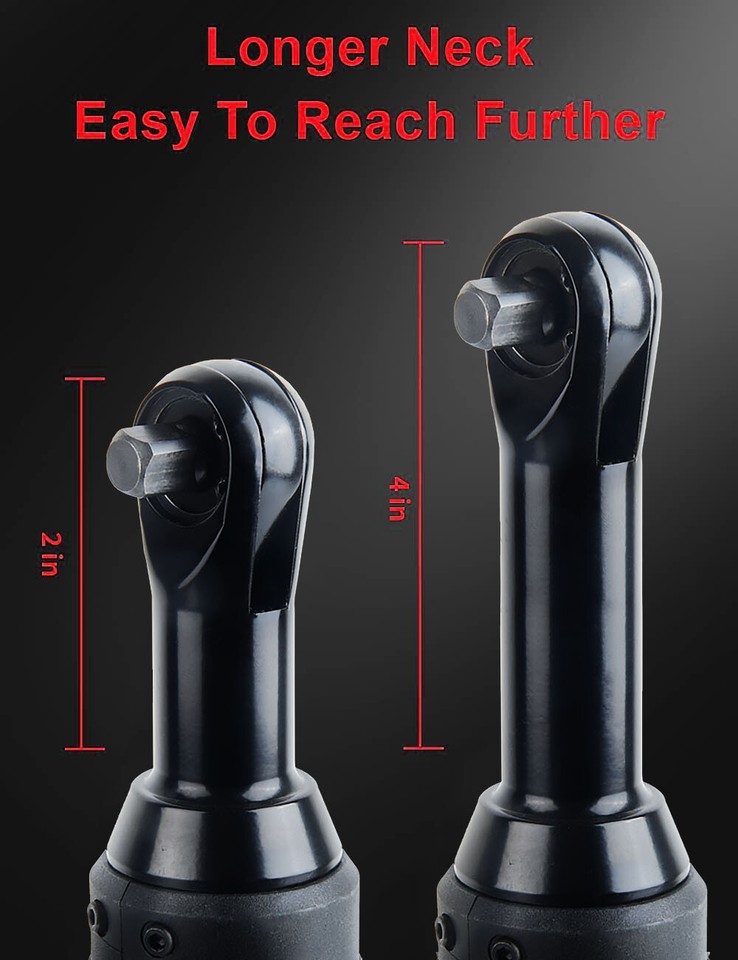 3/8" Electric Cordless Ratchet Right Angle Wrench Impact Power Tool + 2 ...