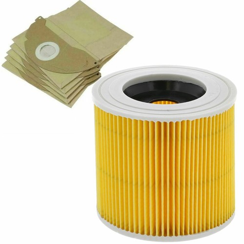 FITS KARCHER WD2.200 WD3.500 SERIES WET & DRY VACUUM FILTER & 5 PACK OF ...