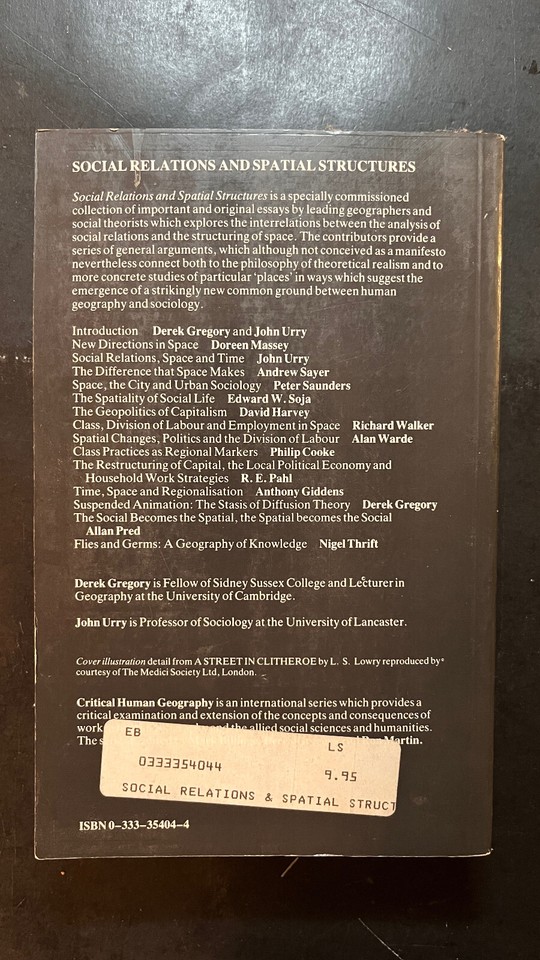 social relations & spatial structures DEREK GREGORY & JOHN URRY VINTAGE | eBay