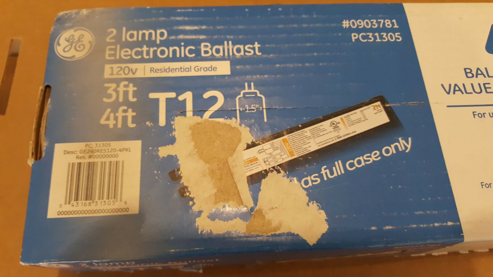 (4) GE 2 Bulb 120V T12 Electronic Fluorescent Light Ballasts. Box of 4 ...