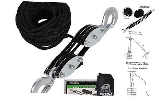 XSTRAP Heavy-Duty 2,000 LB Breaking Strength 50 FT Rope Hoist () Black ...