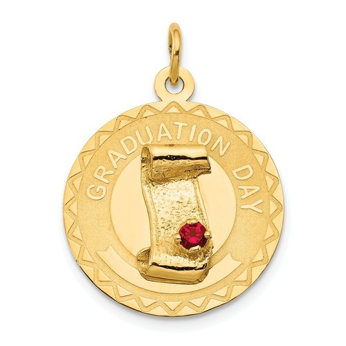 14k 14kt Yellow Gold Graduation Charm w/ Red Synthetic Stone 26mm X ...