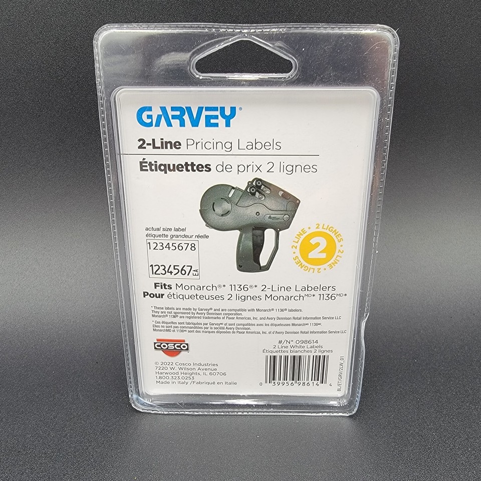 Garvey Labels for the Monarch 1136 2-Line Labeler White 1750 Labels ...