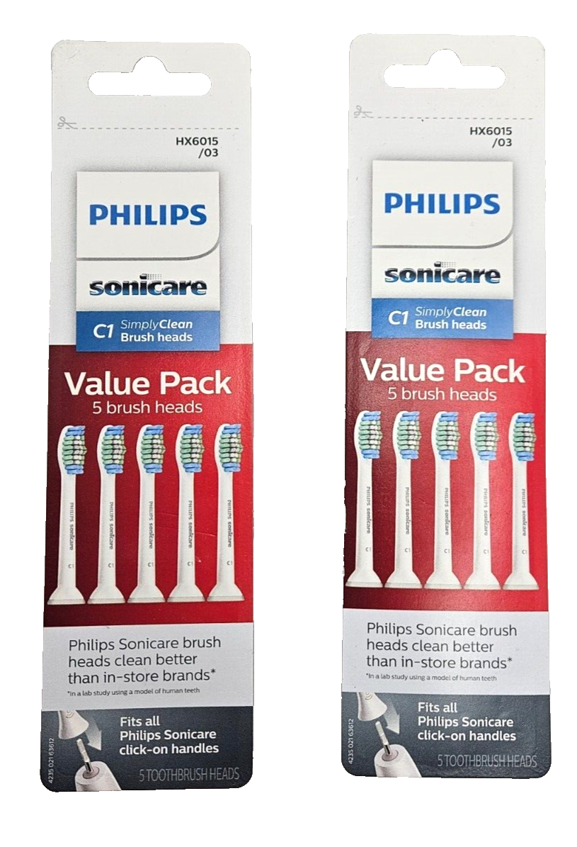Philips Sonicare C1 Simply Clean Brush Heads 5 in Each Lot of 2 Extra ...