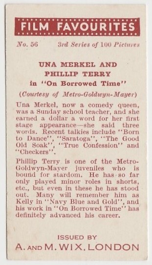 Una Merkel + Phillip Terry 1939 A & M Wix Film Favourites Tobacco Card ...