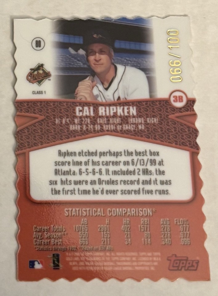 RARE Cal Ripken 2000 Topps Gold Label Insert SP /100 Card Baltimore ...