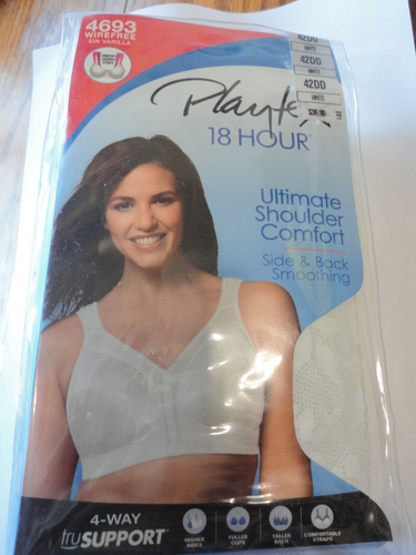 NEW 42 DD PLAYTEX 18 HR BRA 4693 4 WAY support Wirefree WHITE Free ...