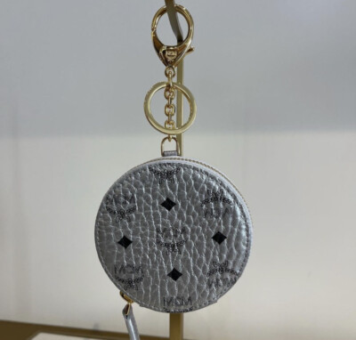 New MCM $205 Silver White Visetos Canvas Round Coin Purse Wallet and ...