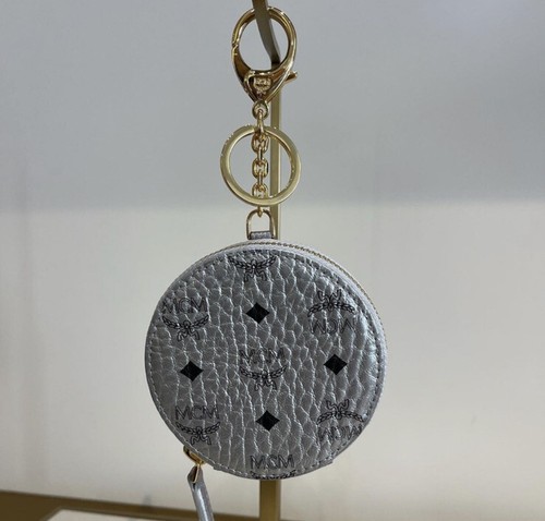 New MCM $205 Silver White Visetos Canvas Round Coin Purse Wallet and ...