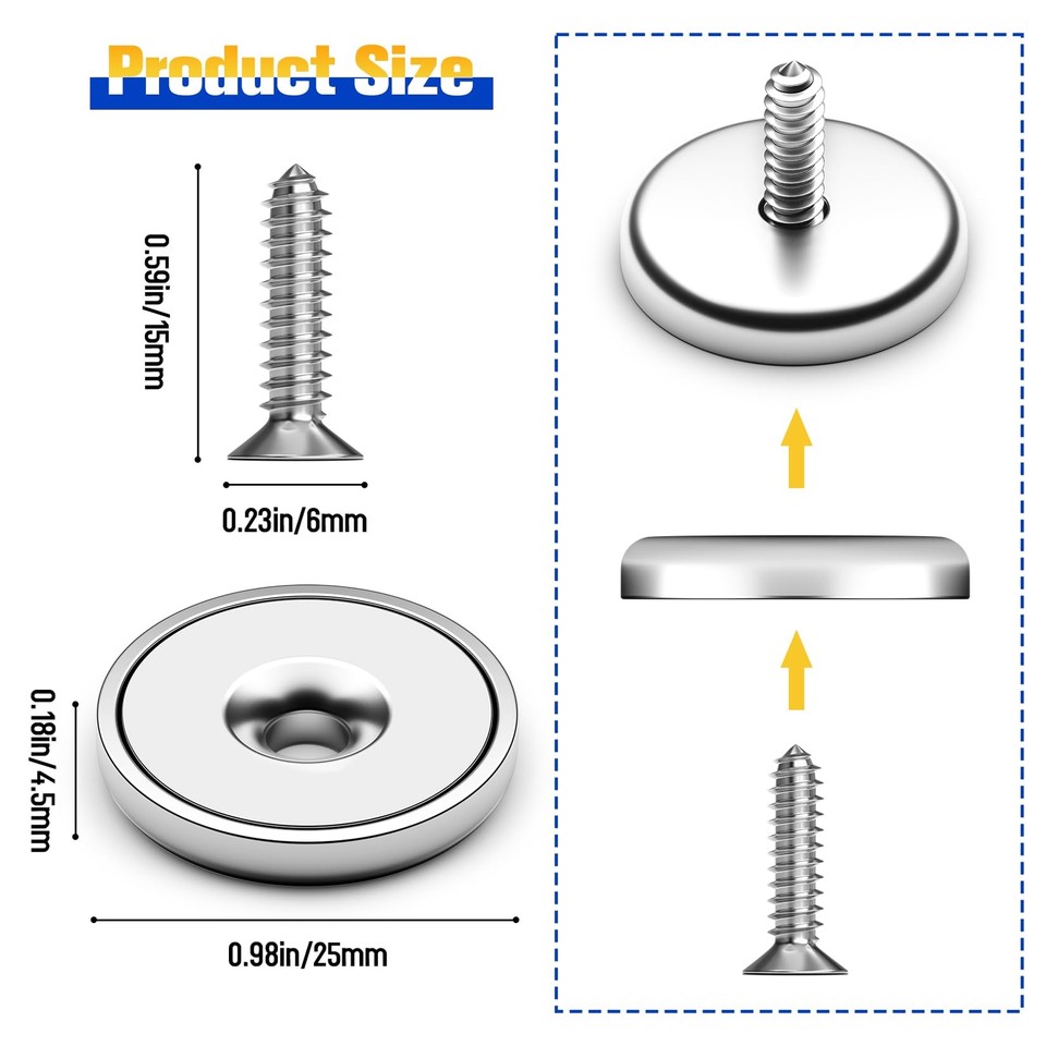 8Pack Neodymium round Base Cup Magnet 100LBS Strong Rare Earth Magnet ...