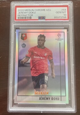 2020 Merlin Chrome UCL Jeremy Doku Refractor Rookie Card PSA 10 Pop 16 ...