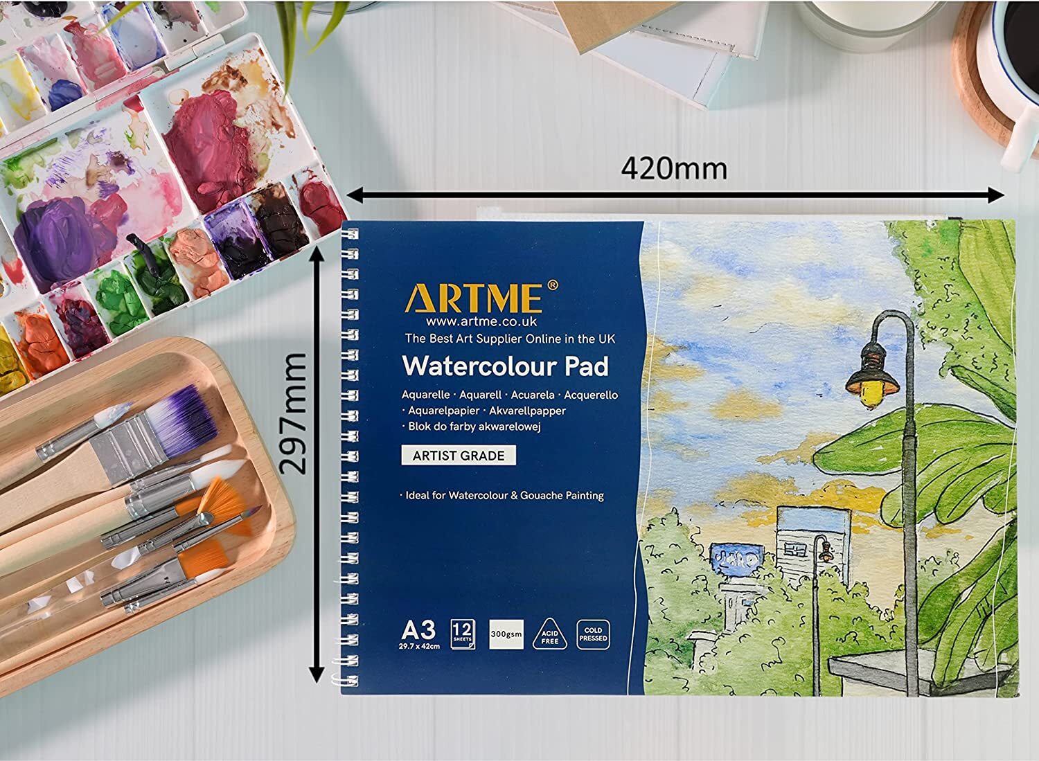 ARTME A5 A4 A3 Watercolour Pad x 12 Sheets/ 300gsm/ Firmly Textured ...