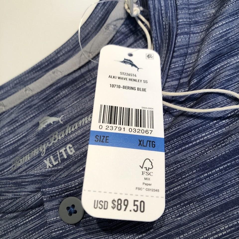 Tommy Bahama Men's Alki Wave Henley Short Sleeve T-Shirt Blue XL | eBay