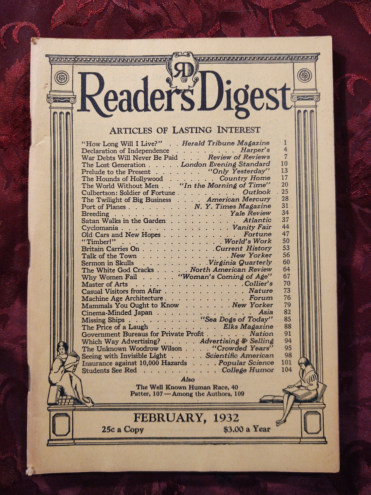 Readers Digest February 1932 J B Priestley Zona Gale Stuart Chase Paul ...