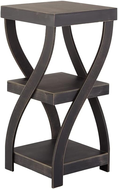 Twisted End Side Table Nightstand Distressed Black Living Room Bedroom ...