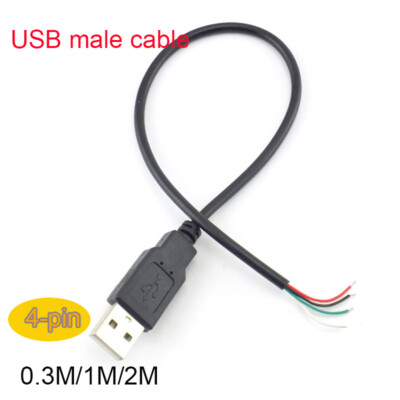 0.3/1/2m 5V DIY Data Power Charging Cable 4 Wire USB 2.0 Female Jack ...