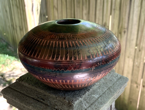 Navajo Horse Hair Etched Pottery Vase Artist Signed MB? Hand Made | eBay