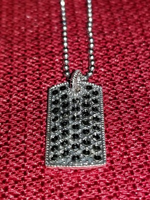 Sterling Silver Marcasite Dog Tag Style Pendant & 16" Marcasite Chain ...