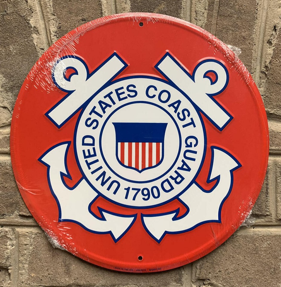 United States Coast Guard USCG 12" Round Metal Sign Embossed Patriotic ...