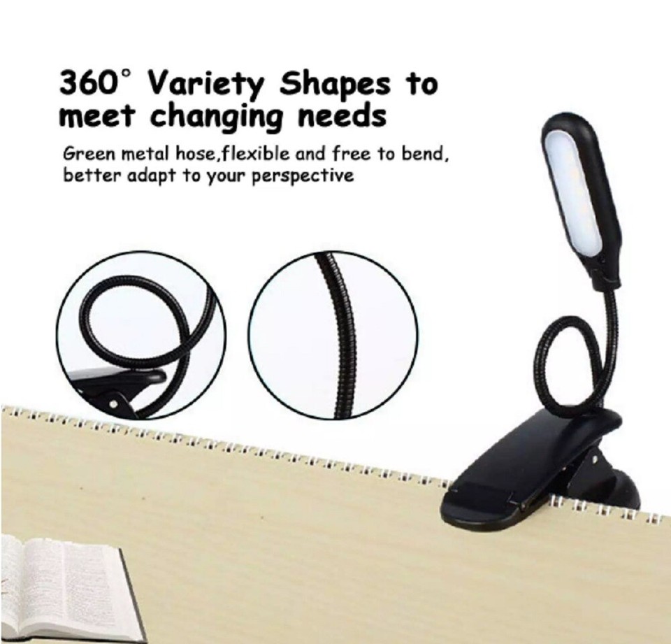 Mini LED Reading Book Light W/Flexible Clip USB Rechargeable Desk Table ...