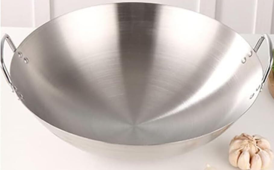 Mexican Style Large Stainless Steel Wok With Metal Handles Cooking Pan ...