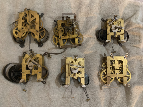 Lot #5 Six (6) Antique 8 Day clock movements - 3 Korean, 1 India, 1 ...