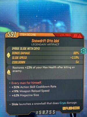 Lvl72 Snowdrift Otto Idol Relic ASCR/Weapon Reload/Mag Size BL3 Xbox/PC ...