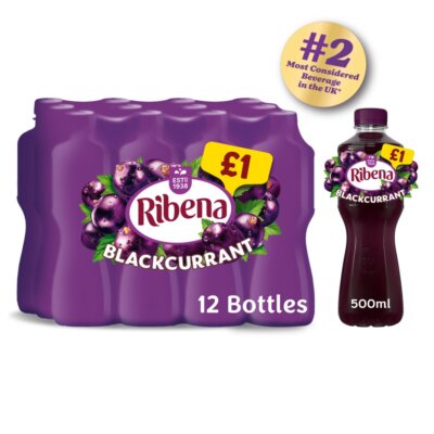 RIBENA Blackcurrant Fruit Juice Drink 500mL Bottles (PACK OF 12) Full ...