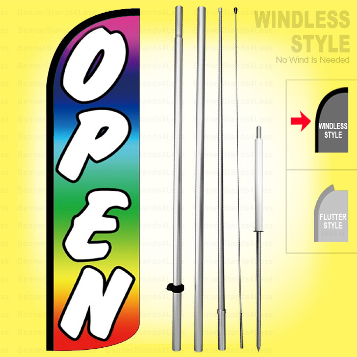 OPEN - Windless Swooper Flag Kit 15' Feather Banner Sign Rainbow AK013 ...