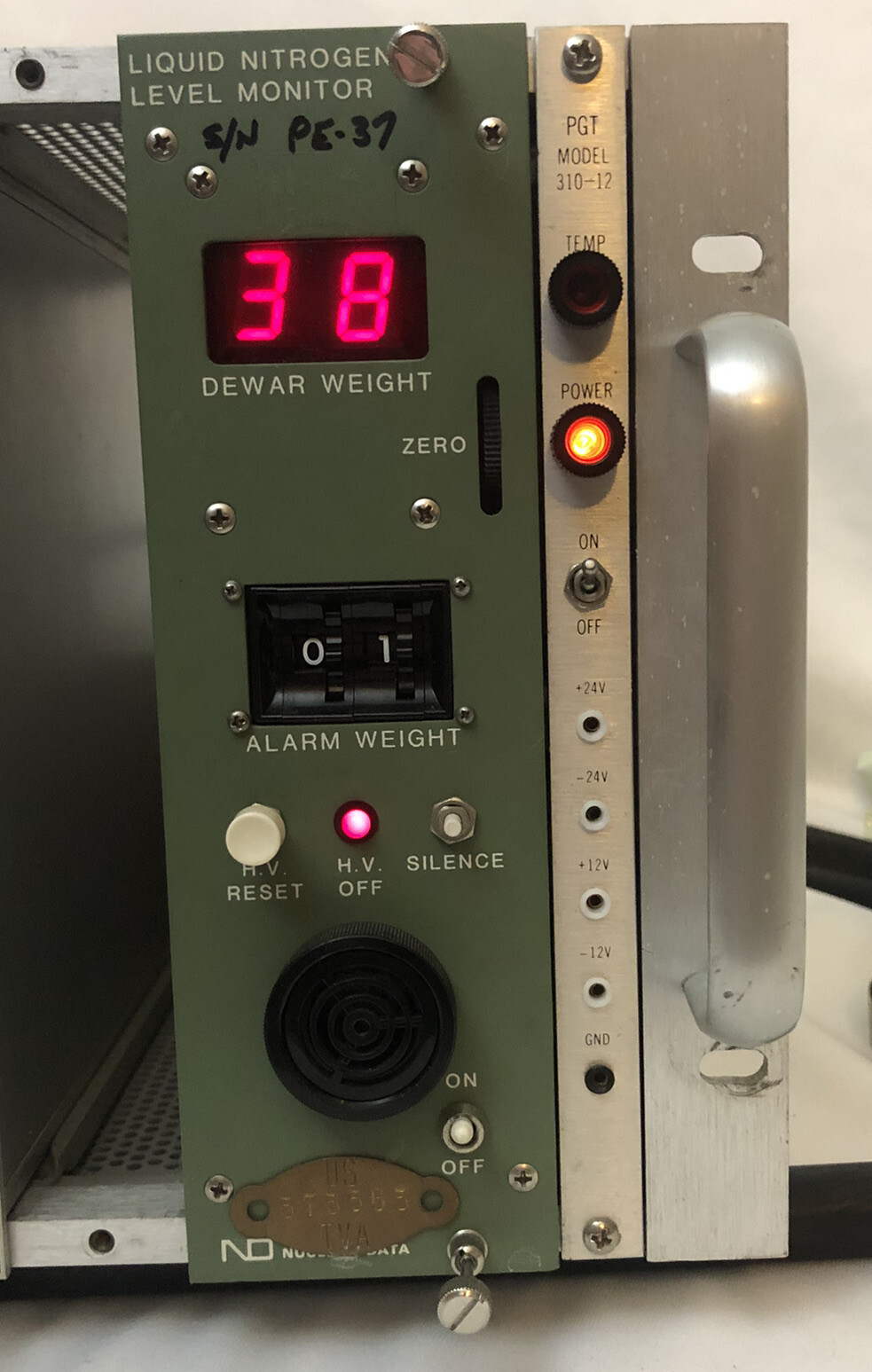 ND Nuclear Data Liquid Nitrogen Level Monitor PE-37 Model No. 82-0721 ...