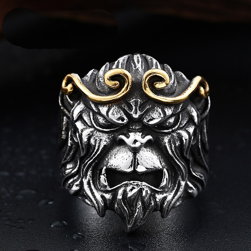 Oriental Mythology Monkey King Ring Stainless Steel Gothic Men's Biker ...