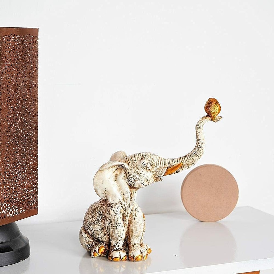 Feng Shui White Elephant Table Accent Showpiece Gold, 4.4 x 4.4 x 8.5 ...
