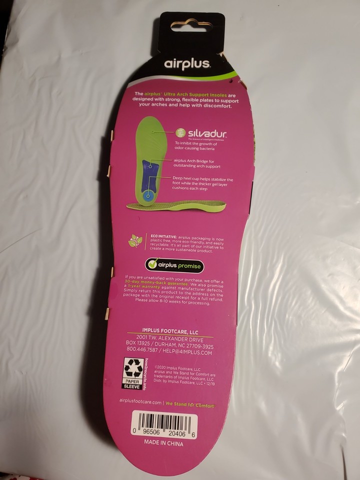 AIRPLUS ULTRA ARCH SUPPORT ORTHOTIC INSOLES WOMEN 5-11 PLANTAR FASCITIS ...