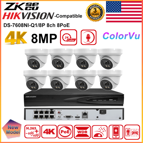 Hikvision 8MP 8CH CCTV System 4K 8MP Full Color Security IP Camera POE ...