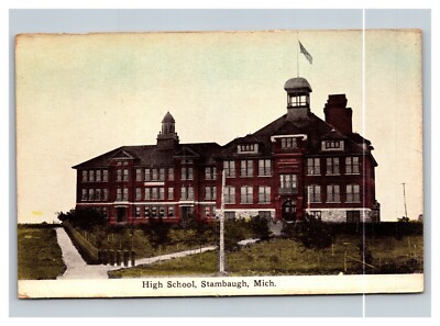 Vintage 1910's Colorized Photo Postcard High School Building Stambaugh ...