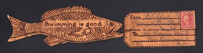 1912 LEATHER Postcard FISH with Mailing Tag - UNUSUAL | eBay