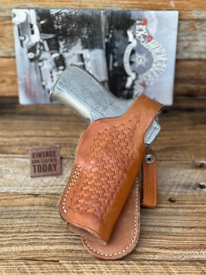 Tex Shoemaker Brown Basket Stamped Leather PL Paddle Holster For S&W ...