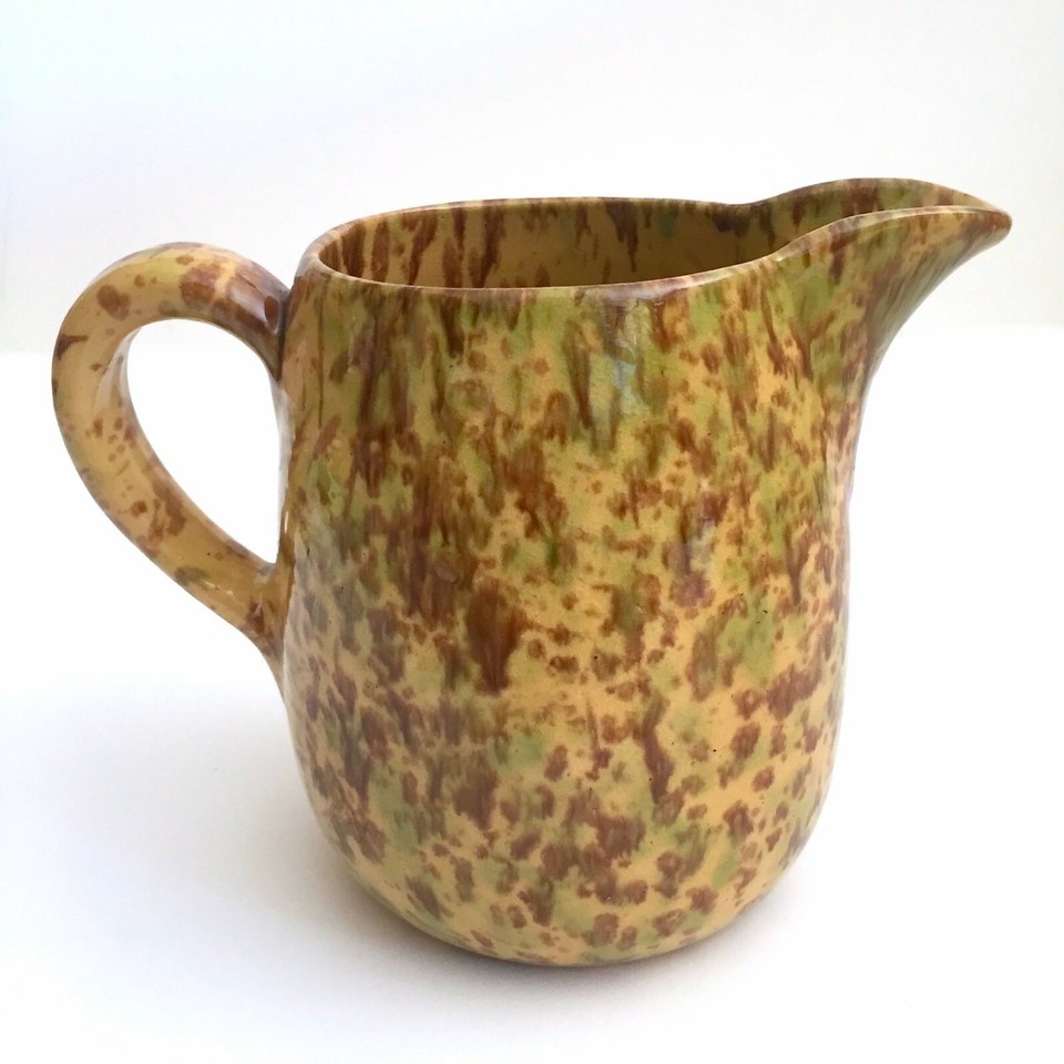 RARE VINTAGE MORTON POTTERY SPATTERWARE GREEN & BROWN STONEWARE CERAMIC ...